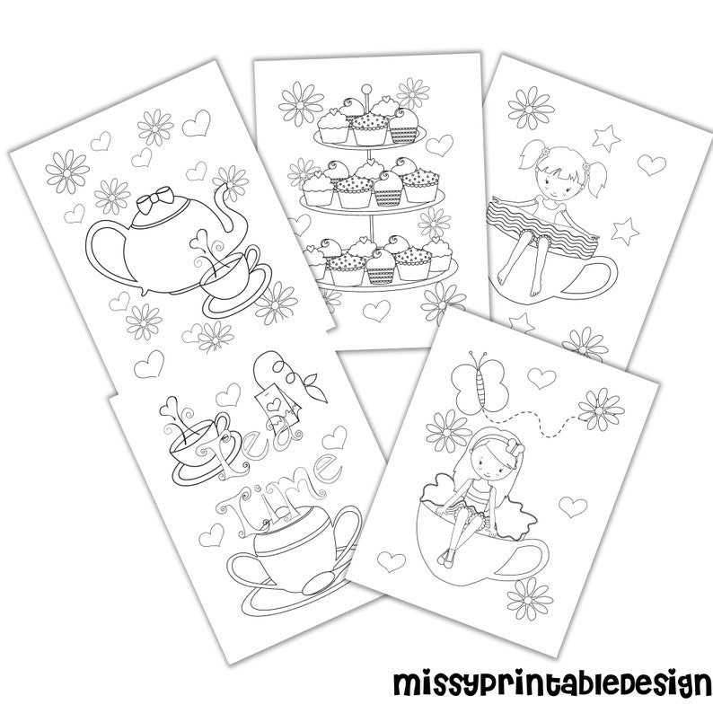 Personalized Tea Party Coloring Pages Custom Tea Party | Etsy