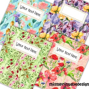 Editable Watercolor Floral Binder Covers & Spines, Printable Binder ...