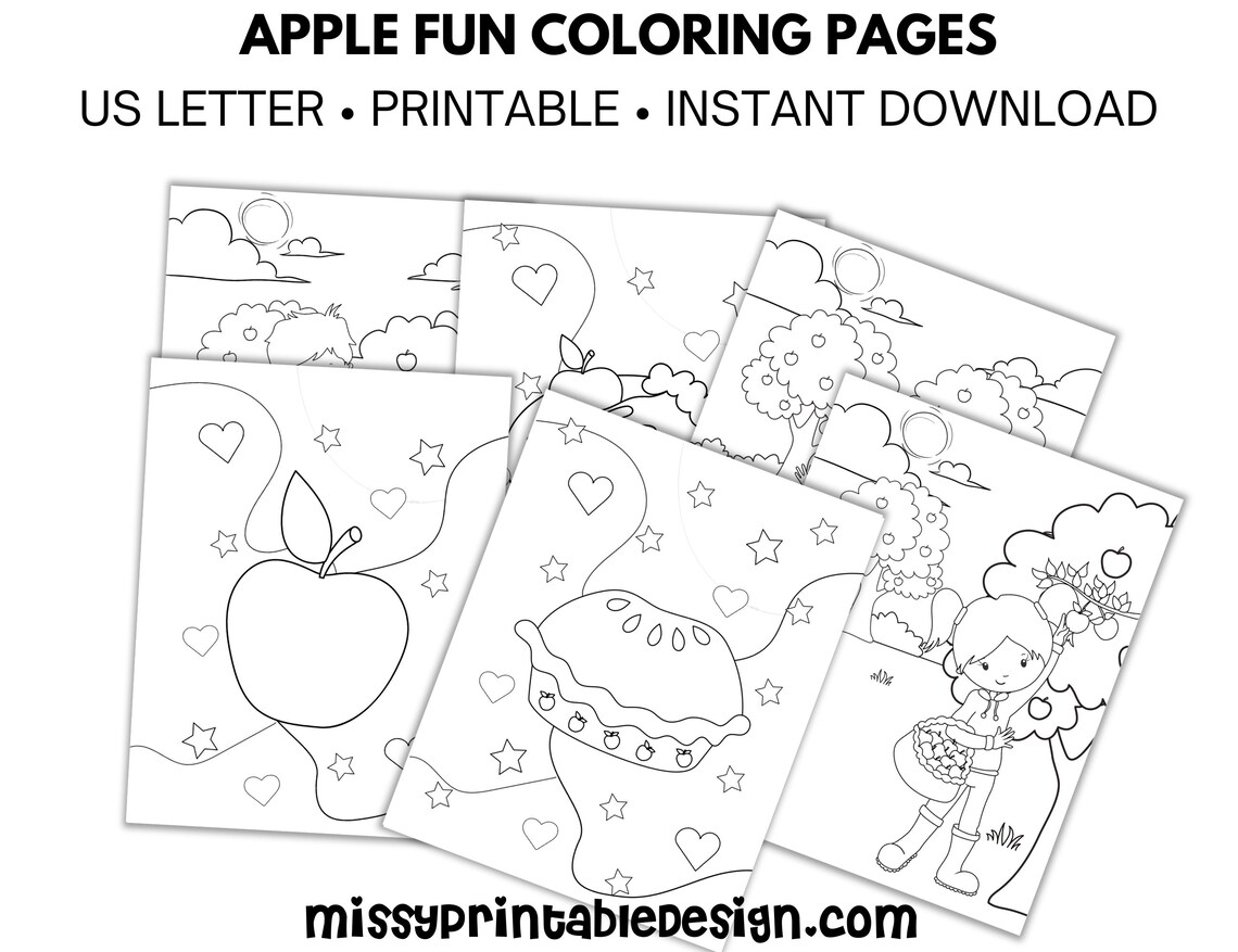 Apple Fun Coloring Pages for Kids Printable Apple Coloring - Etsy