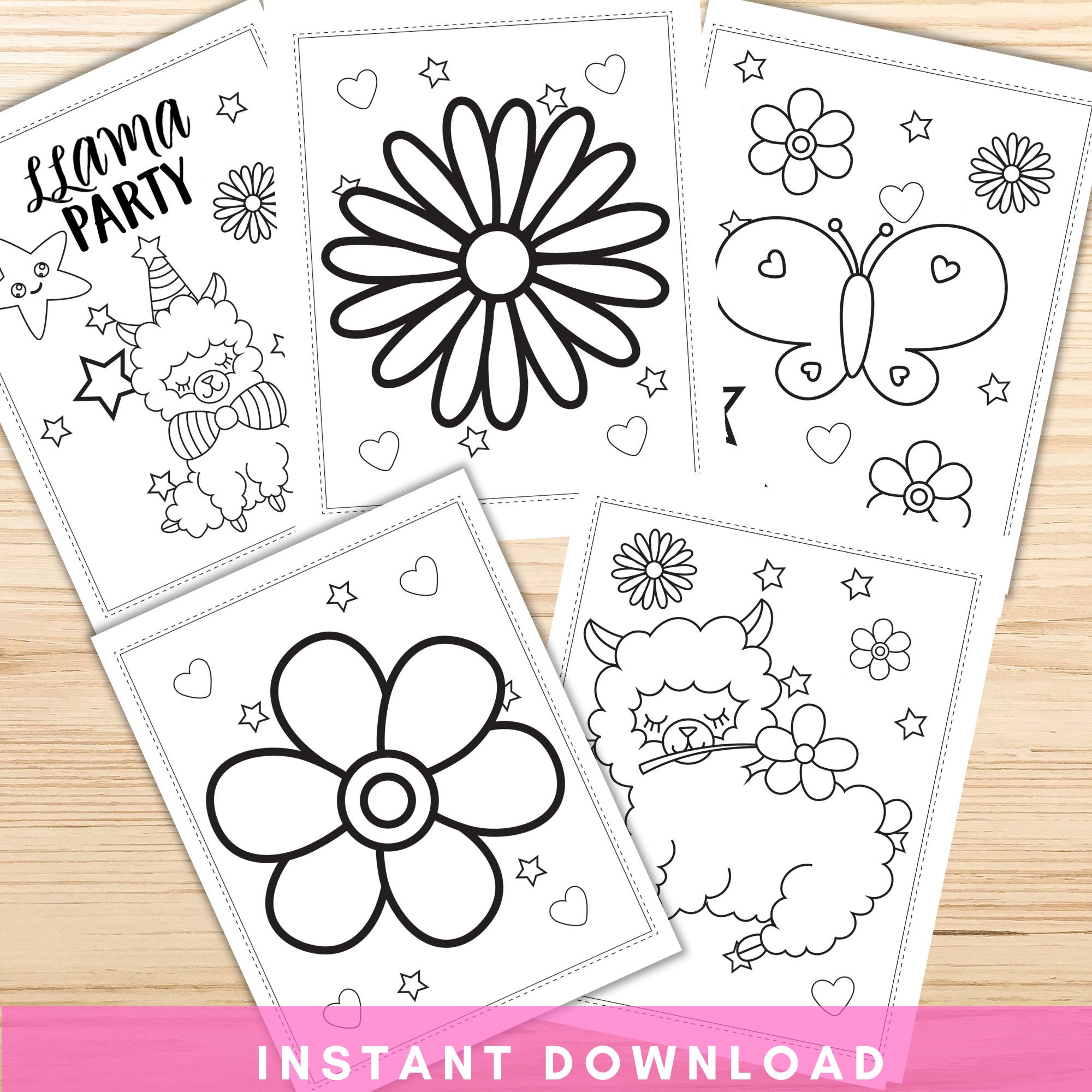 Llama Coloring Pages, Kids Birthday Party Activity (digital Download ...