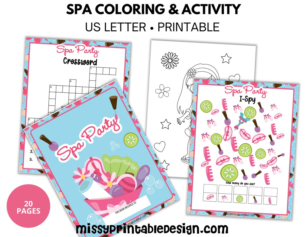 Spa Party Activities, Printable Coloring Pages, Spa Party Favors, Spa ...