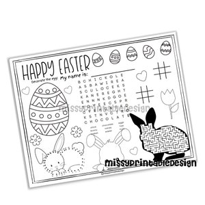 Easter Party Coloring Placemat, Printable Easter Coloring Placemat ...