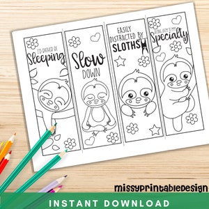Sloth Coloring Bookmarks (set of 4), Printable Sloth Coloring, Party ...
