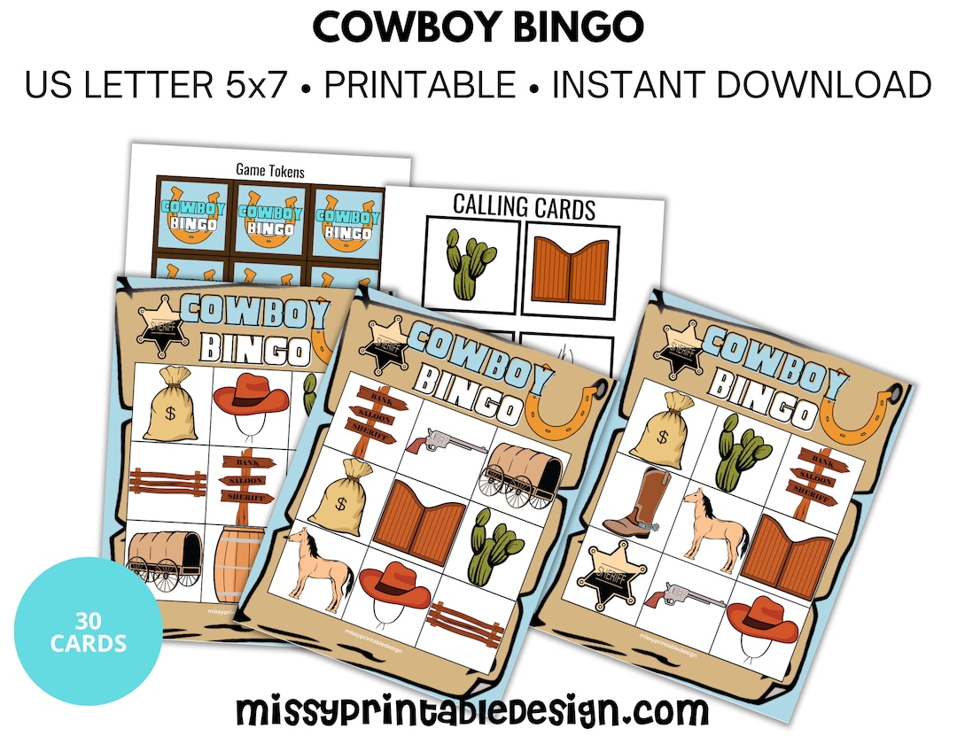 Cowboy Bingo Cards, Printable Cowboy Bingo Game, School Game, Cowboy ...
