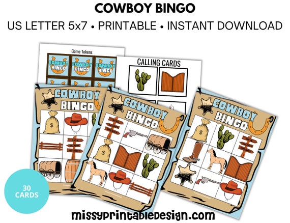 Cowboy Bingo Cards, Printable Cowboy Bingo Game, School Game, Cowboy ...