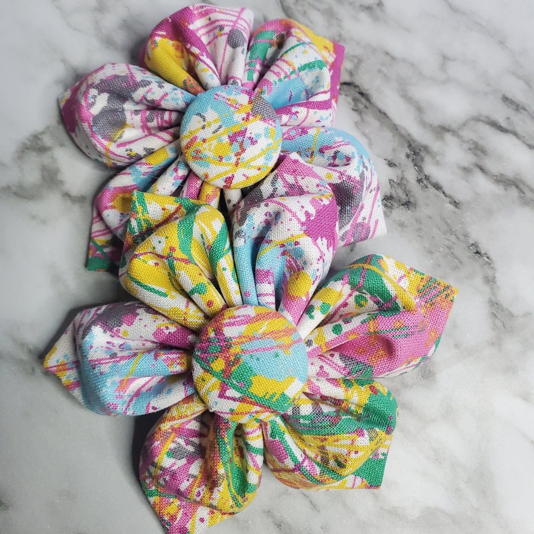 White Splatter Paint Fabric Flower/paint Bows for Girls/bow - Etsy