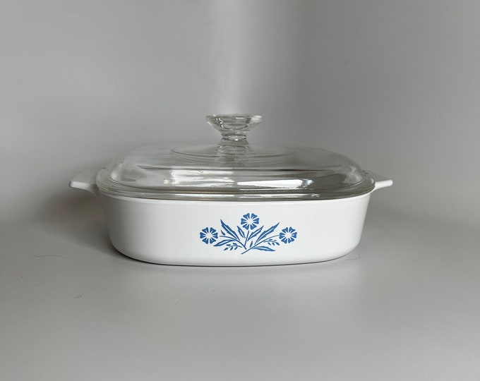 Blue Cornflower Corning Ware Square Casserole Dish With Clear Glass Lid ...