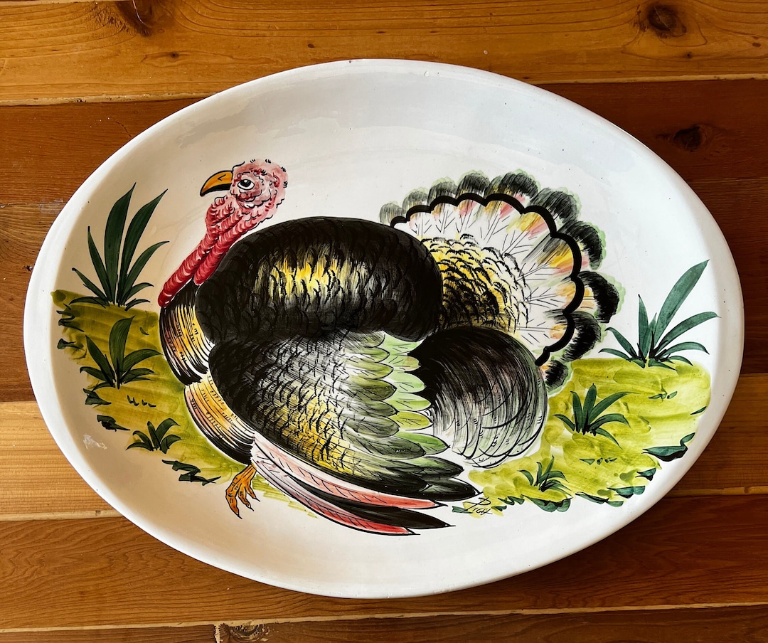 Large Ceramic Turkey Serving Platter Hand Painted Made in Italy ...