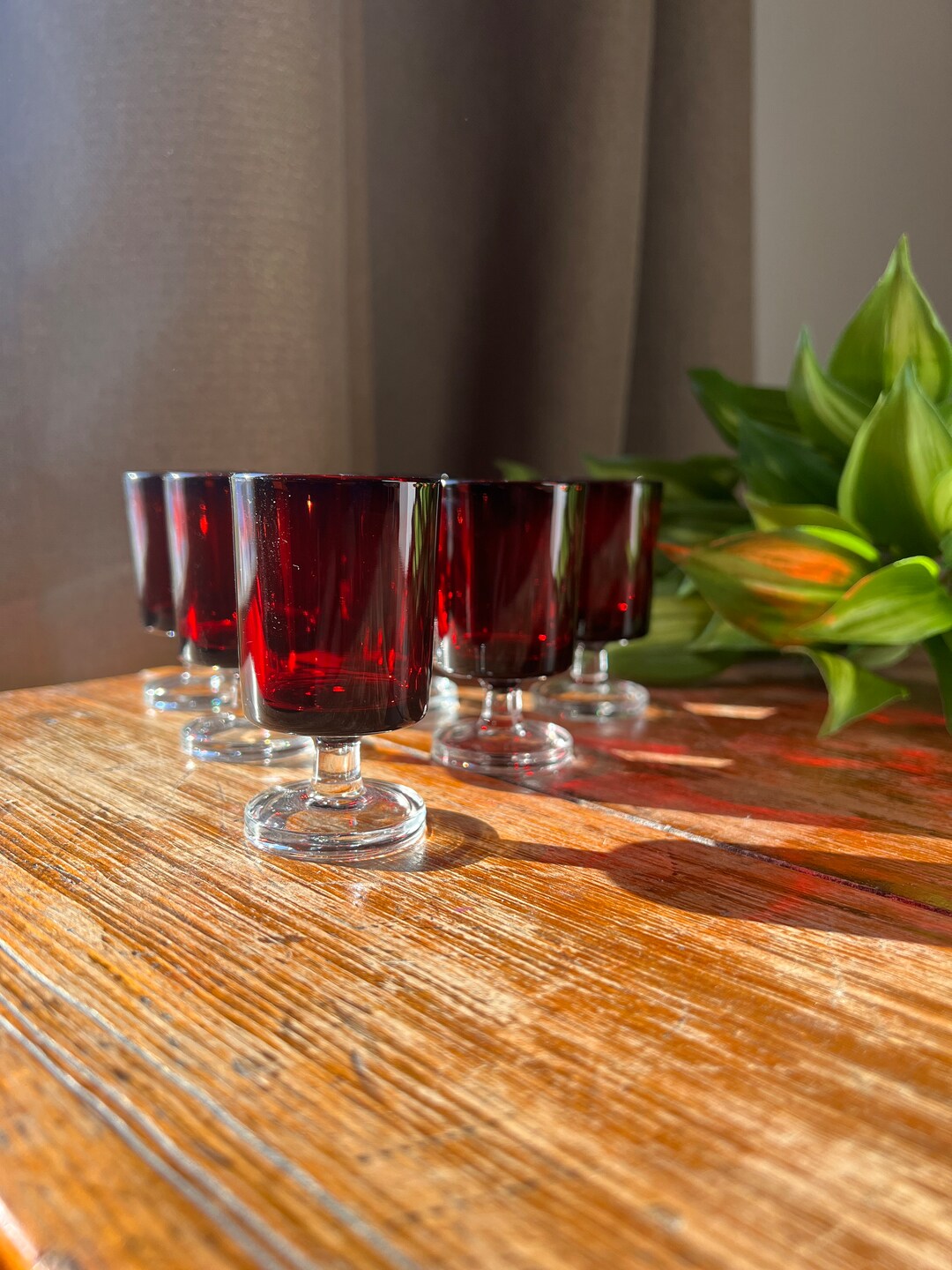 Vintage Red & Clear Glass Cordial Set (6) Made in France - Etsy