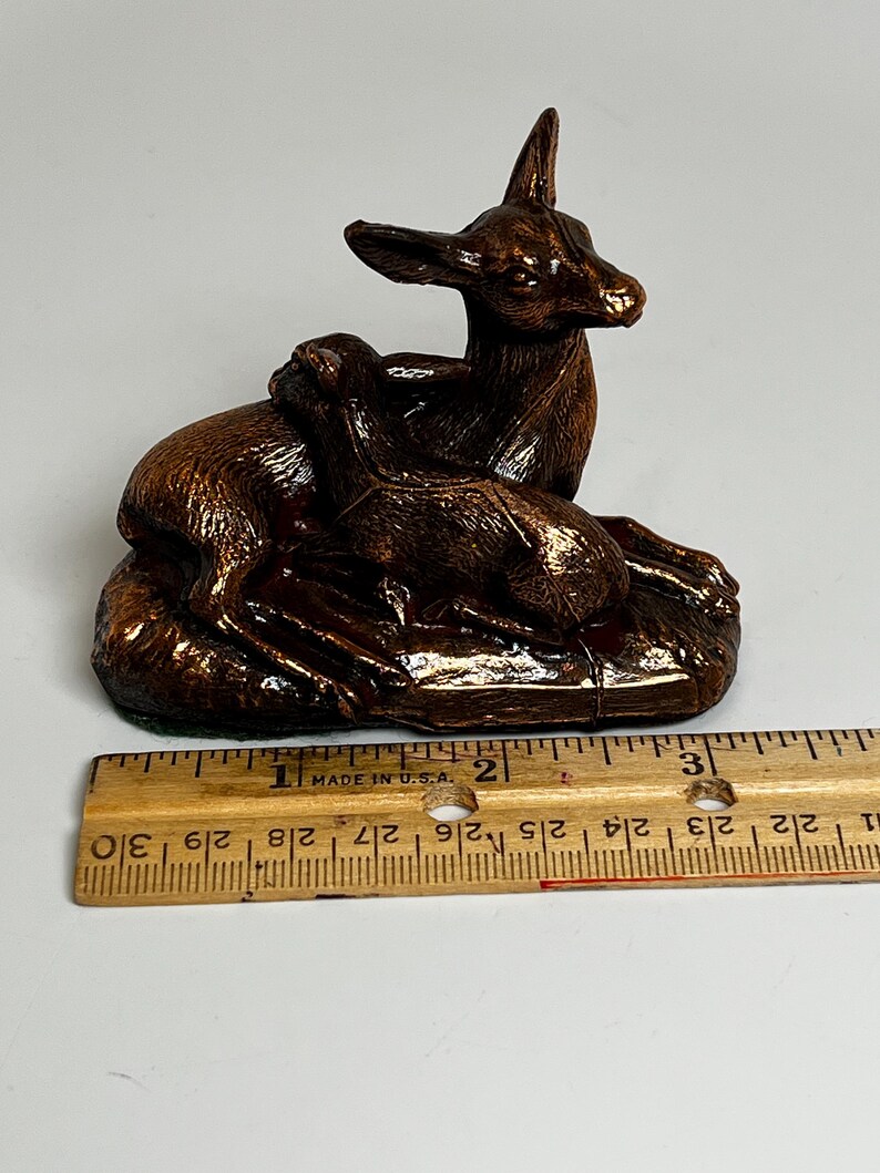 Vintage Metal Deer Figurine Cast Doe With Fawn Bronze Finish - Etsy