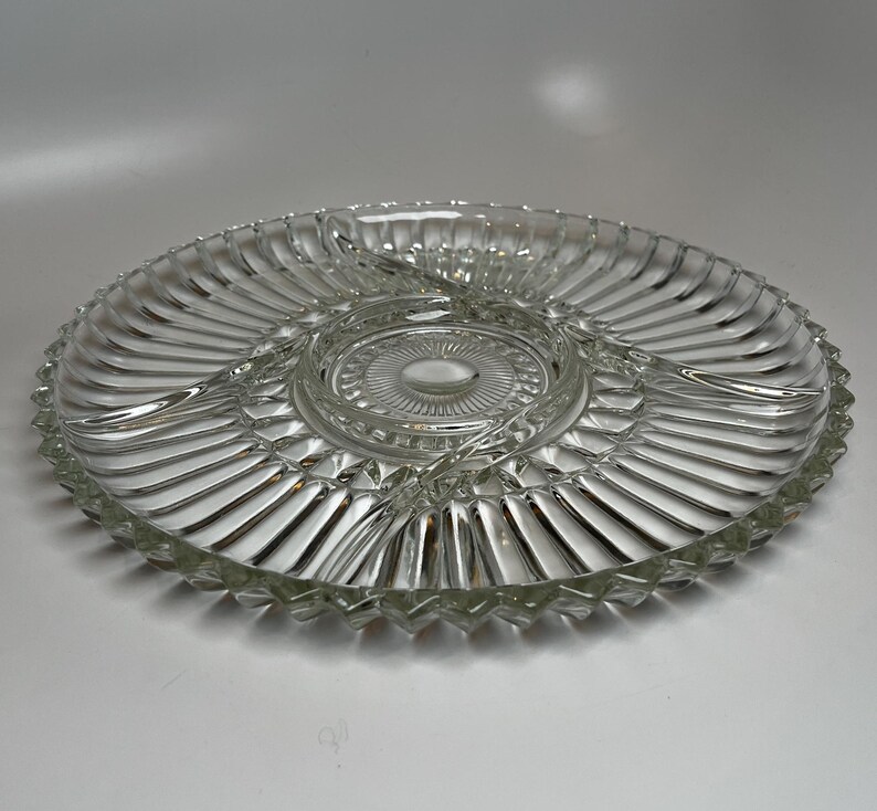 Vintage 12" Cut Glass Clear Glass Divided Serving Platter Round Serving ...