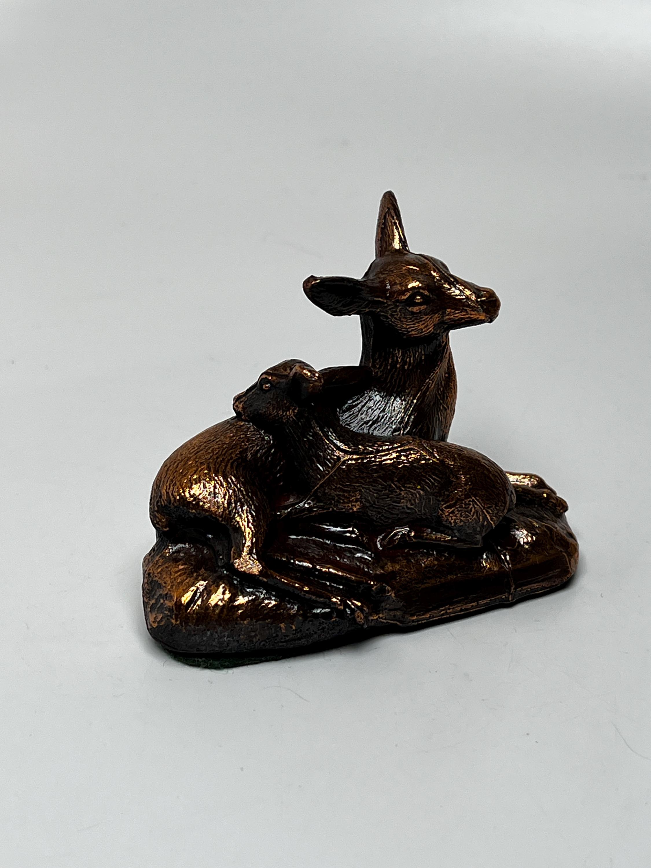Vintage Metal Deer Figurine Cast Doe With Fawn Bronze Finish - Etsy