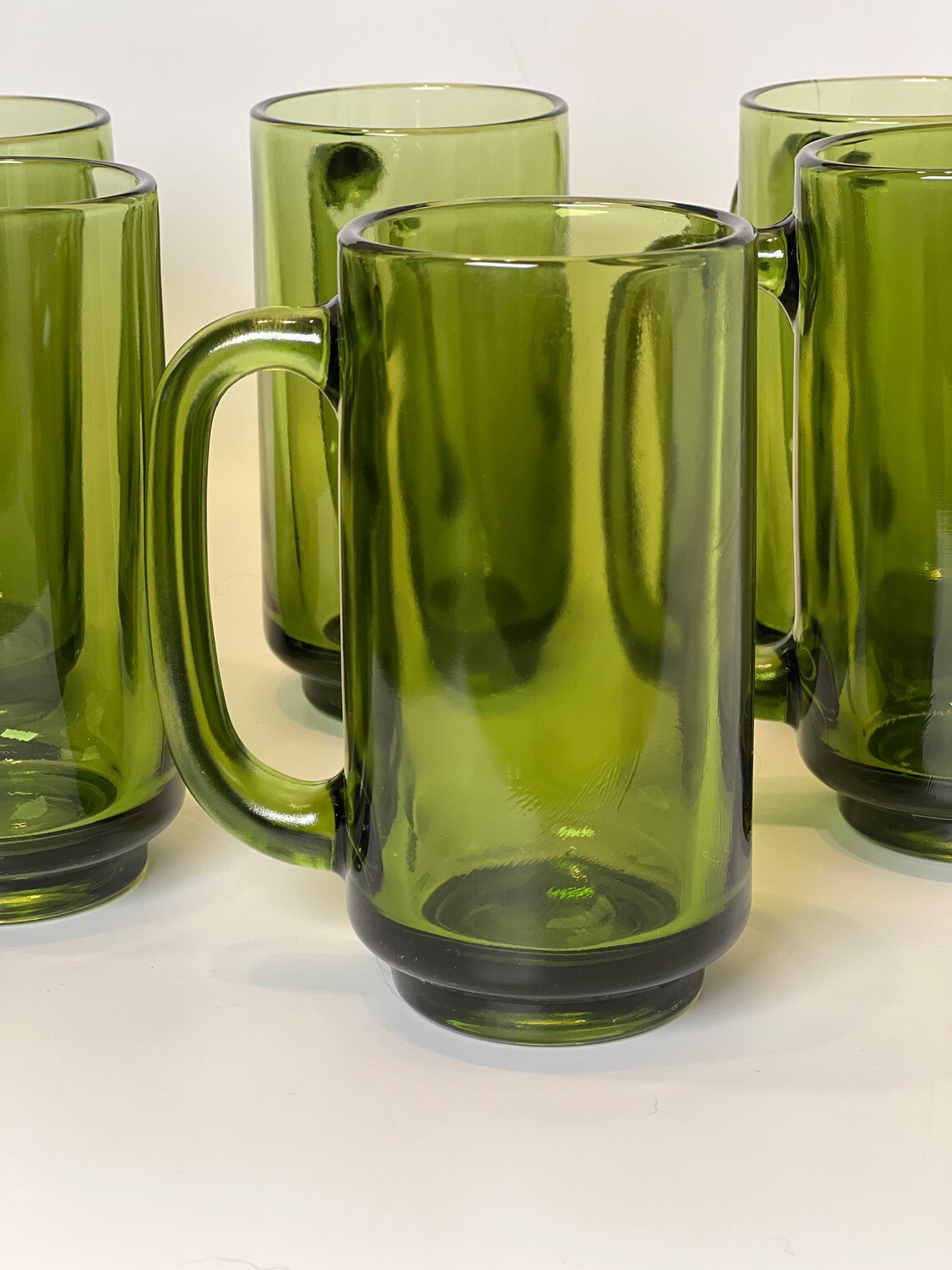 Set of 6 Hazel Atlas D Handle Green Glass Beer Mug Green Glass Beer ...