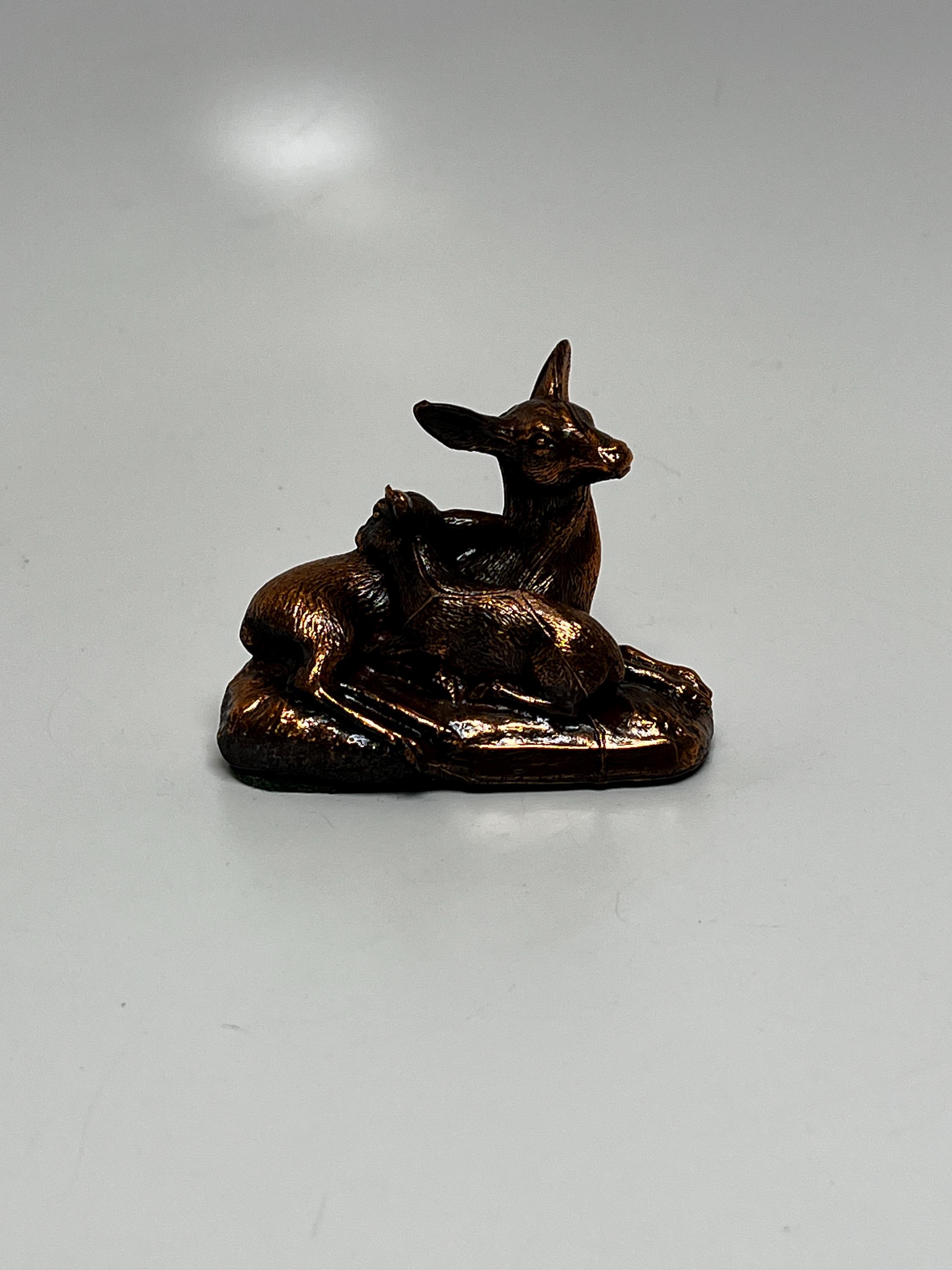 Vintage Metal Deer Figurine Cast Doe With Fawn Bronze Finish - Etsy