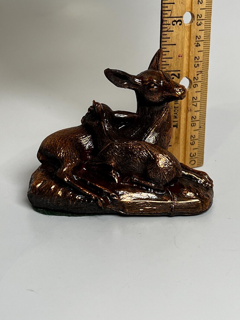 Vintage Metal Deer Figurine Cast Doe With Fawn Bronze Finish - Etsy