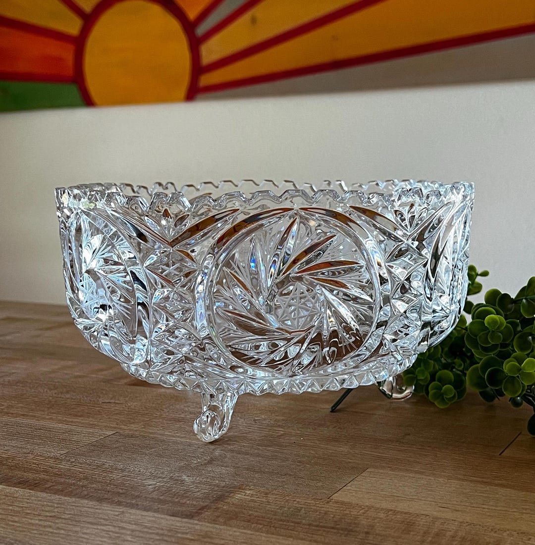 Vintage Lead Crystal Pinwheel, Star & Diamond Pattern Three Footed ...