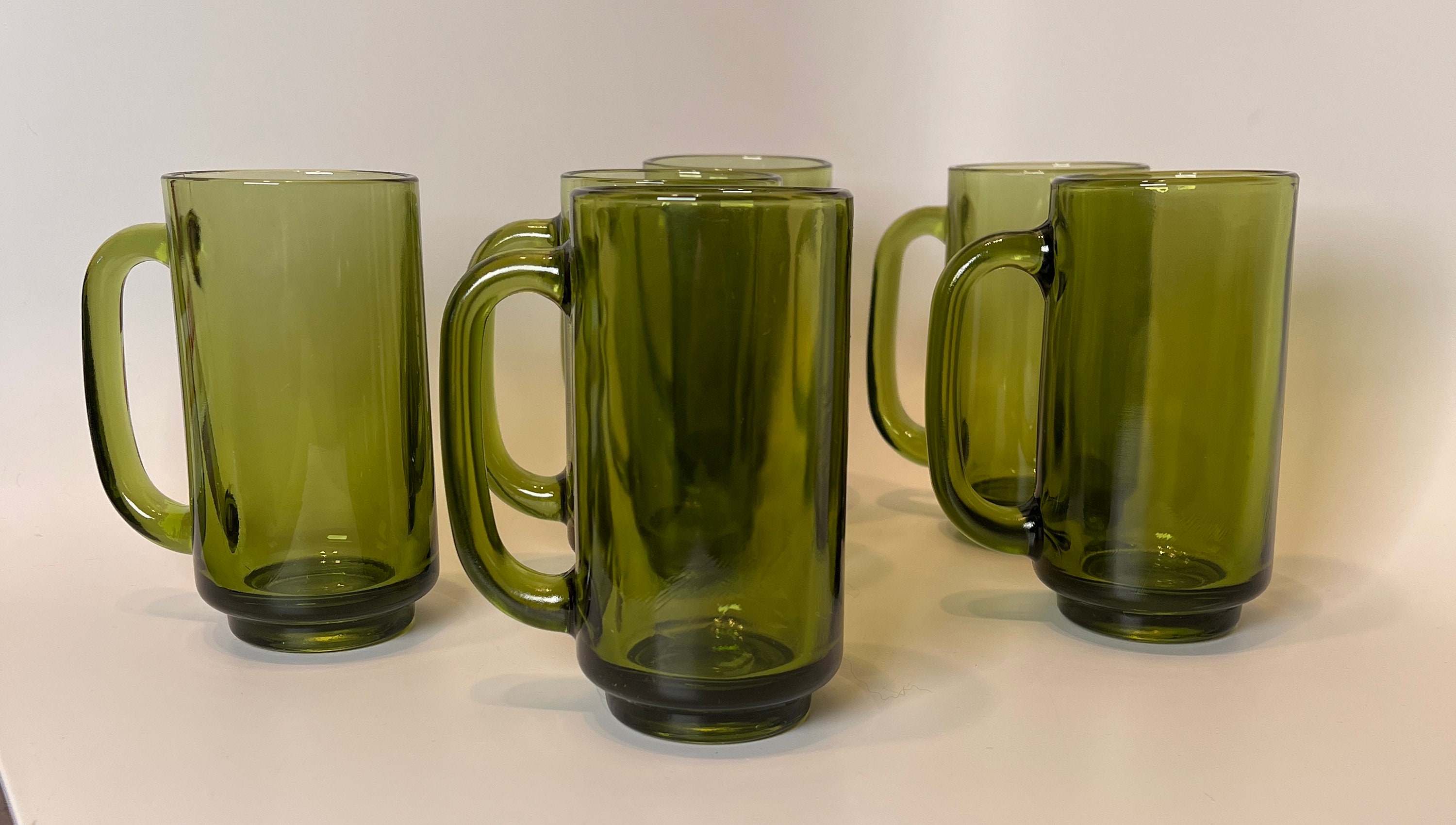 Set of 6 Hazel Atlas D Handle Green Glass Beer Mug Green Glass Beer ...