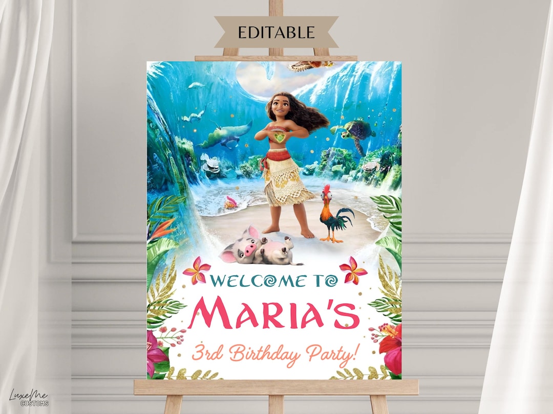 Moana Welcome Sign, Moana Birthday Sign, Digital Editable Hawaiian ...