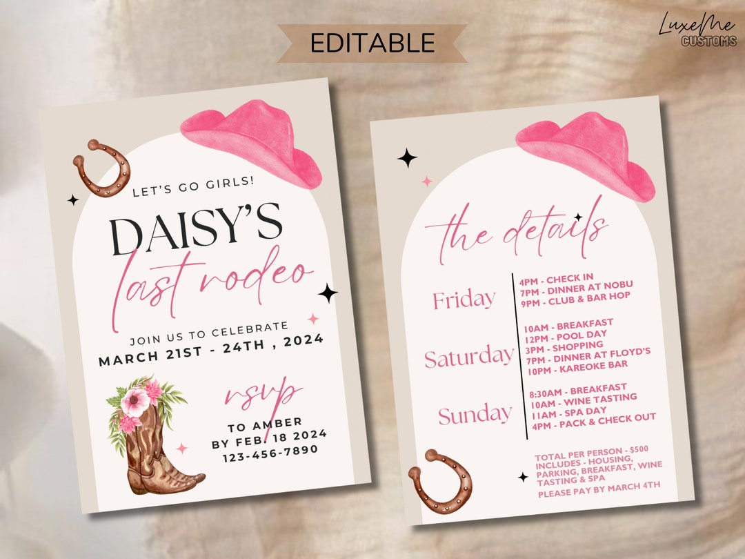 EDITABLE Last Rodeo Bachelorette Party Invitation | Country Rodeo Bach ...