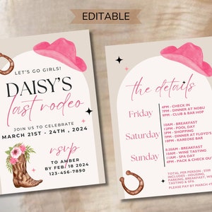 EDITABLE Last Rodeo Bachelorette Party Invitation | Country Rodeo Bach ...