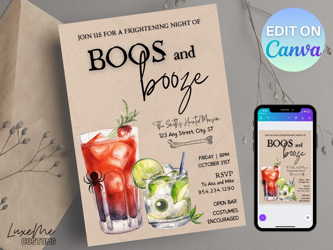 EDITABLE Boos and Booze Party Invitation | Electronic Halloween Party ...