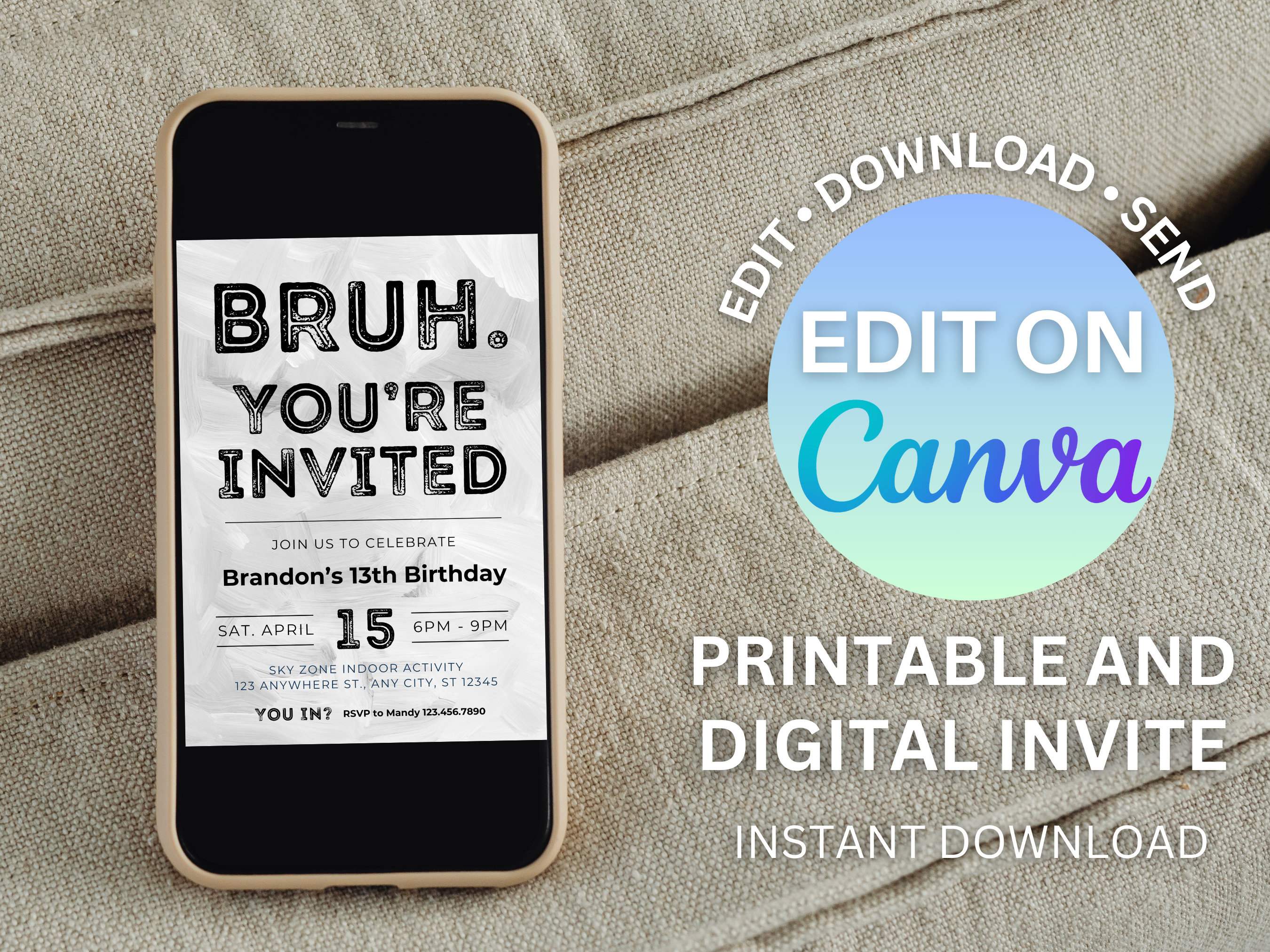 Bruh Bro Boy Birthday Invitation, Digital Editable Bruh Bro Birthday ...