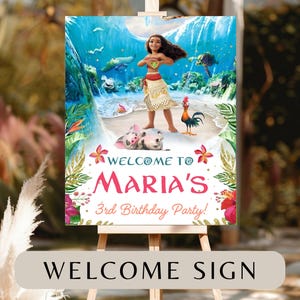 Moana Welcome Sign, Moana Birthday Sign, Digital Editable Hawaiian ...