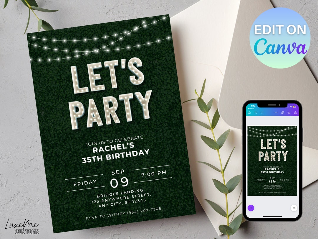 Let’s Party Marquee Lights Invitation Template | Electronic Party Evite ...