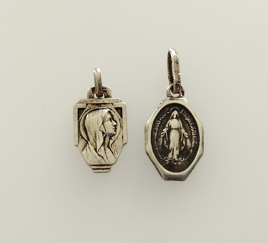 Lot 2 Old Small Medals Virgin Cave of Lourdes in Silver - Etsy