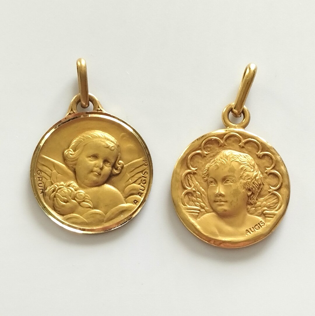 Lot of 2 Old Pretty Angel Medals in Gilded Metal Signed Augis - Etsy