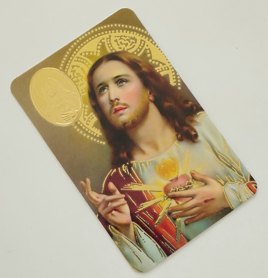 Sacred Heart of Jesus Prayer Card With Golden Reliefs - Etsy