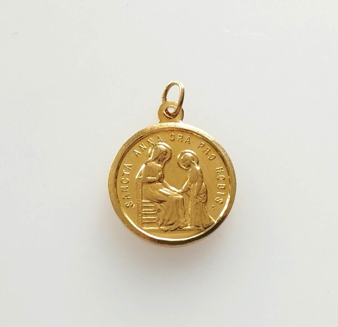 Vintage Sancta Anna Saint ANNE Angel Medal in Light Gold Metal - Etsy