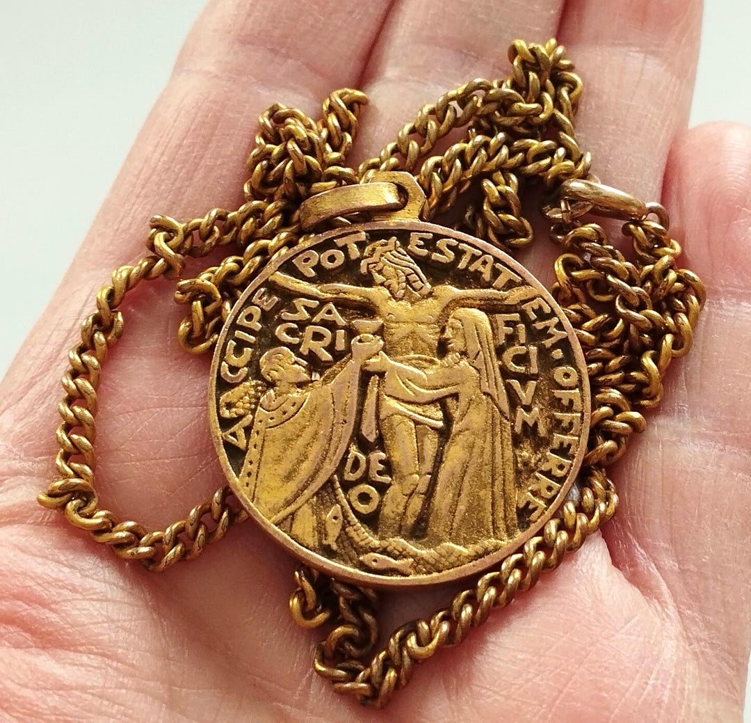 Old Large Christ Medal by Fernand PY in Gilded Metal on Chain - Etsy