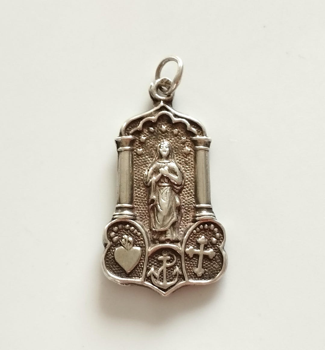 Antique Silver Virgin Mary Medal, Symbols of the Three Virtues - Etsy UK