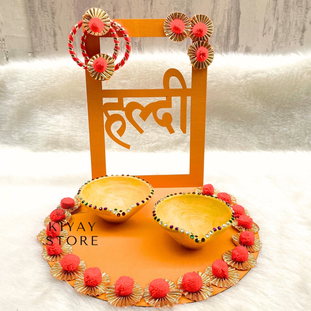 Decorated Wooden Thali for Tel Ban Haldi Ceremony Platter Handmade for ...