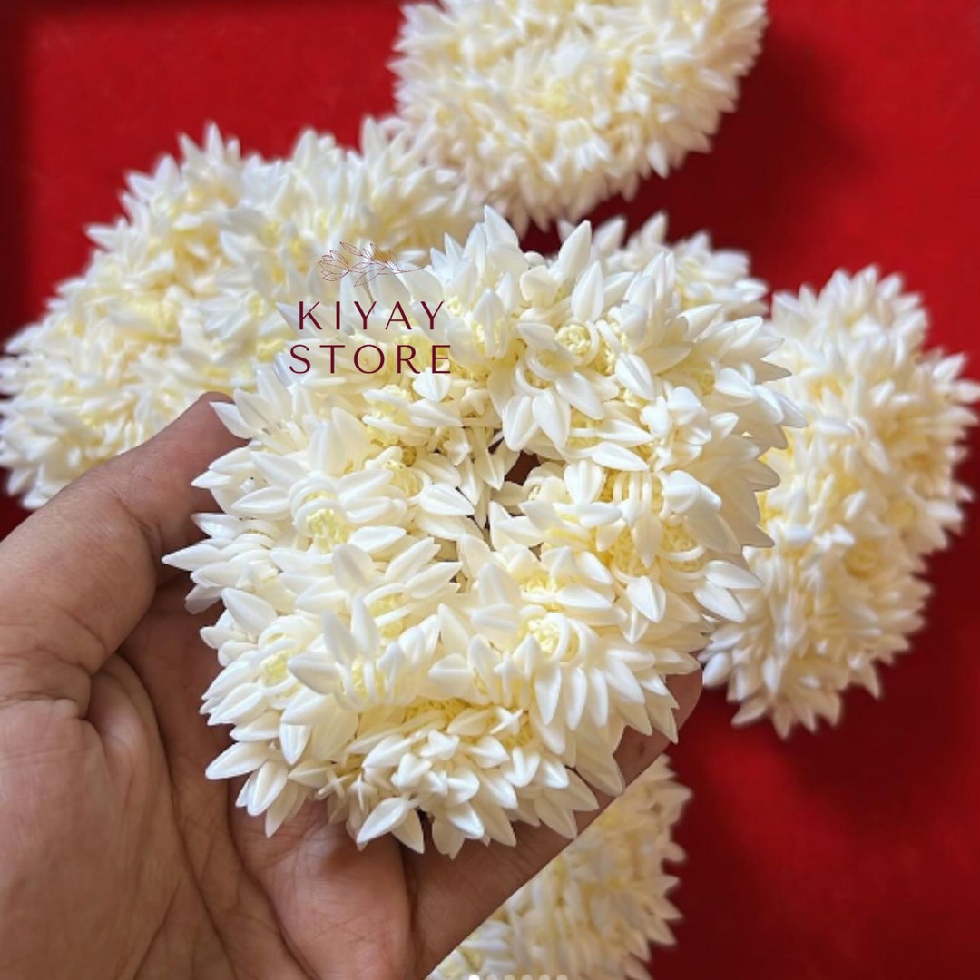 Artificial White Jasmine Gajra Hair Mogra Scented Rubber Band Flower ...