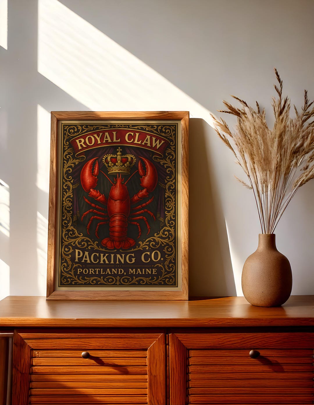 Elegant Lobster Kitchen Art – Royal Claw Label, Portland Maine Vintage ...