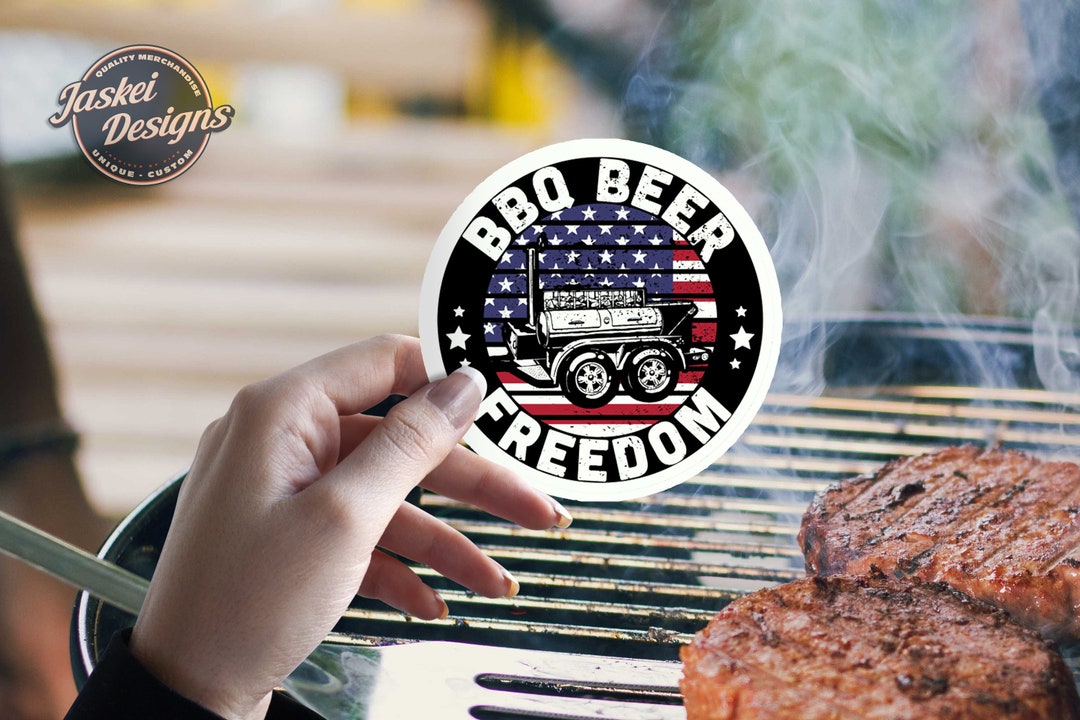 Funny BBQ Sticker , Offset Smoker, BBQ Beer Freedom, American Flag ...