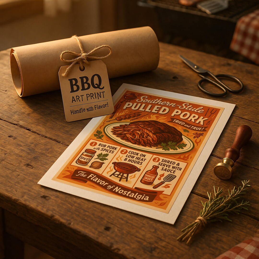 Pulled Pork Recipe Poster: Vintage BBQ Kitchen Art (digital Download ...