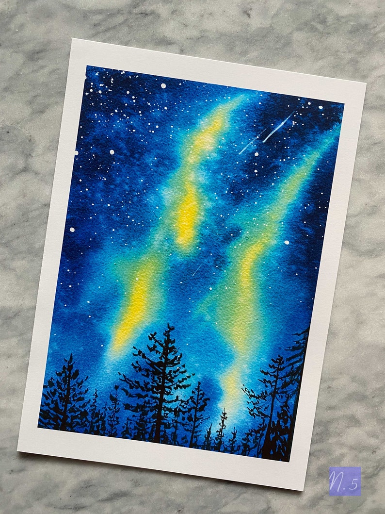 Northern Lights Watercolour Prints Night Sky Aurora Borealis - Etsy