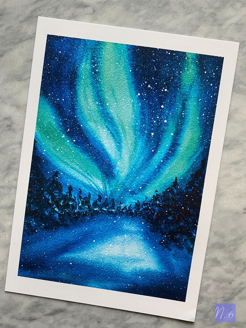 Northern Lights Watercolour Prints Night Sky Aurora Borealis - Etsy