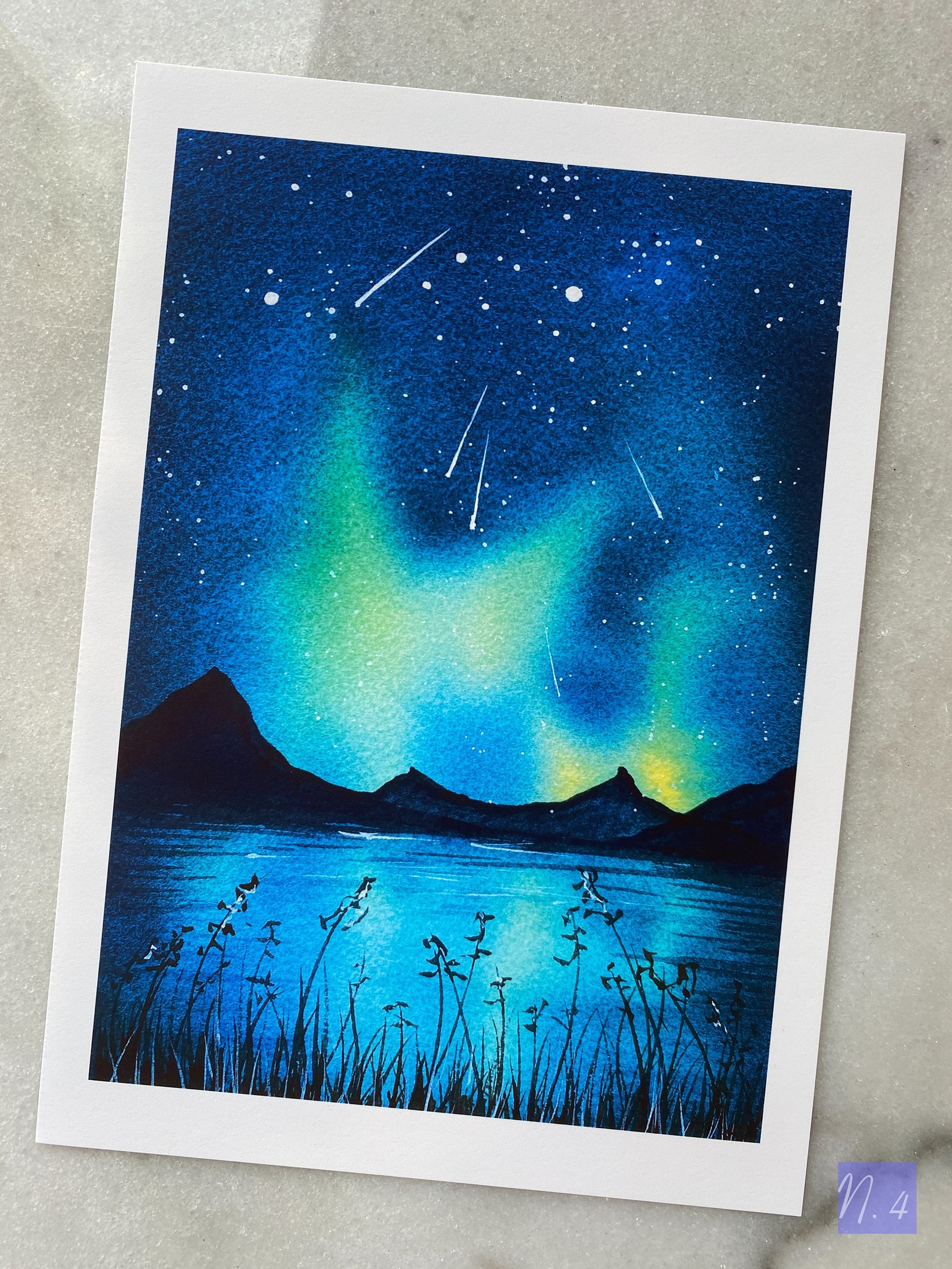 Northern Lights Watercolour Prints Night Sky Aurora Borealis - Etsy