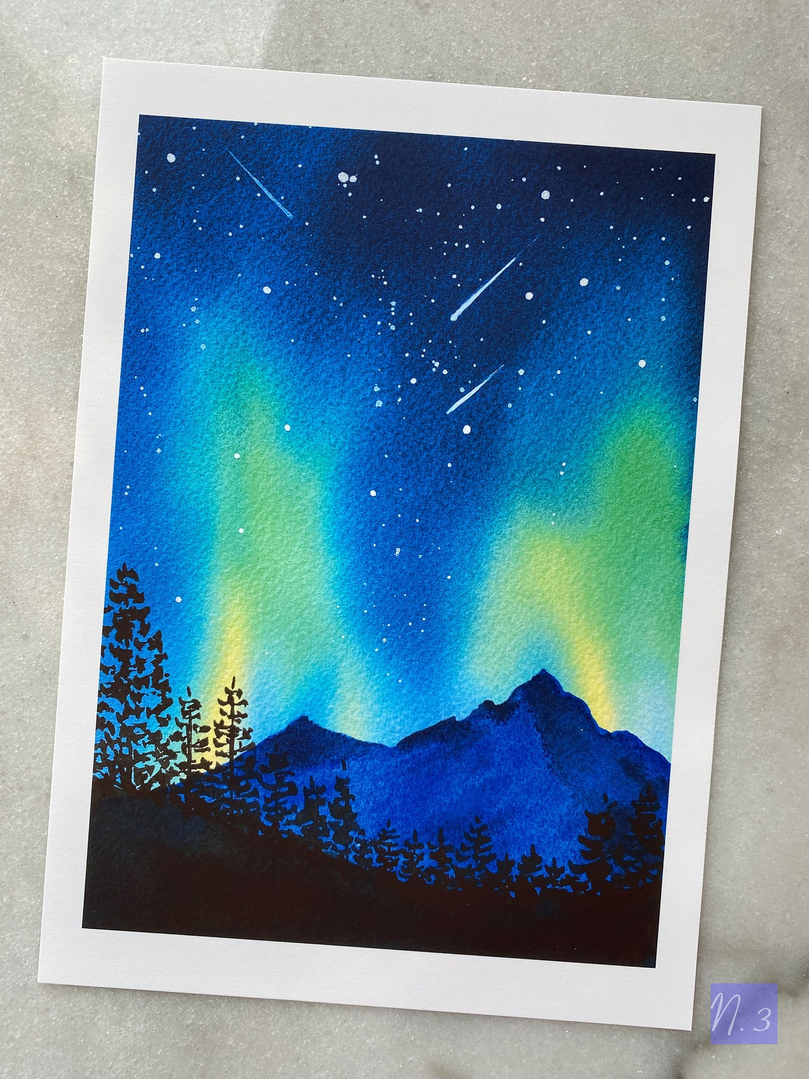Northern Lights Watercolour Prints Night Sky Aurora Borealis - Etsy