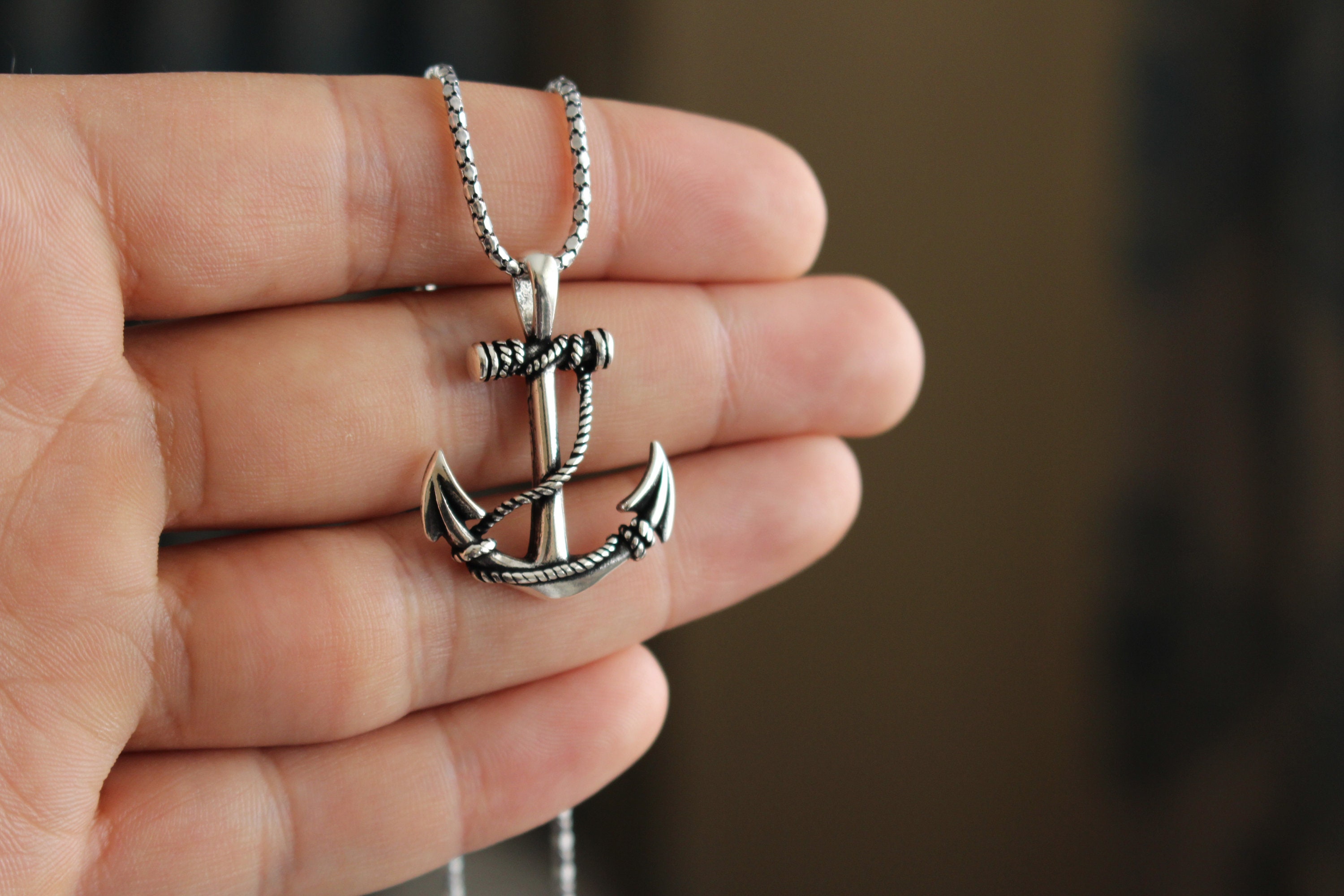 Silver Sailor Anchor Necklace For Men Sterling Silver Anchor | Etsy