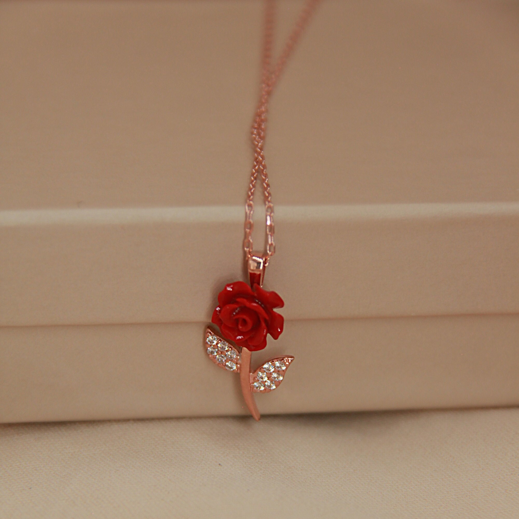 Silver Red Rose Necklace Dainty Flower Necklace Rose - Etsy