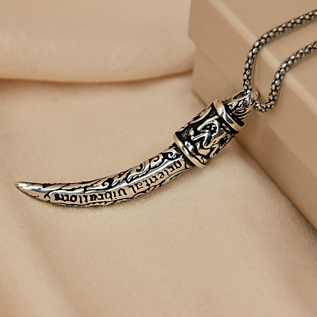 Silver Men's Elephant Tusk Necklace, Ivory Tooth Necklace, 925 Sterling ...