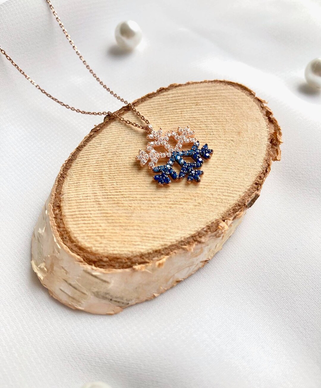 Silver Blue Snowflake Necklace, Rose Gold Snowflake Necklace, Snowflake ...