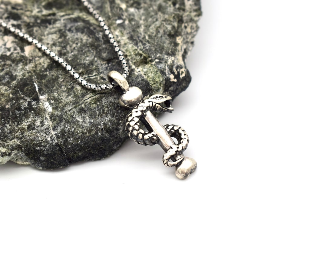 Silver Men's Snake Necklace, Snake Tooth Necklace, 925 Sterling Silver ...