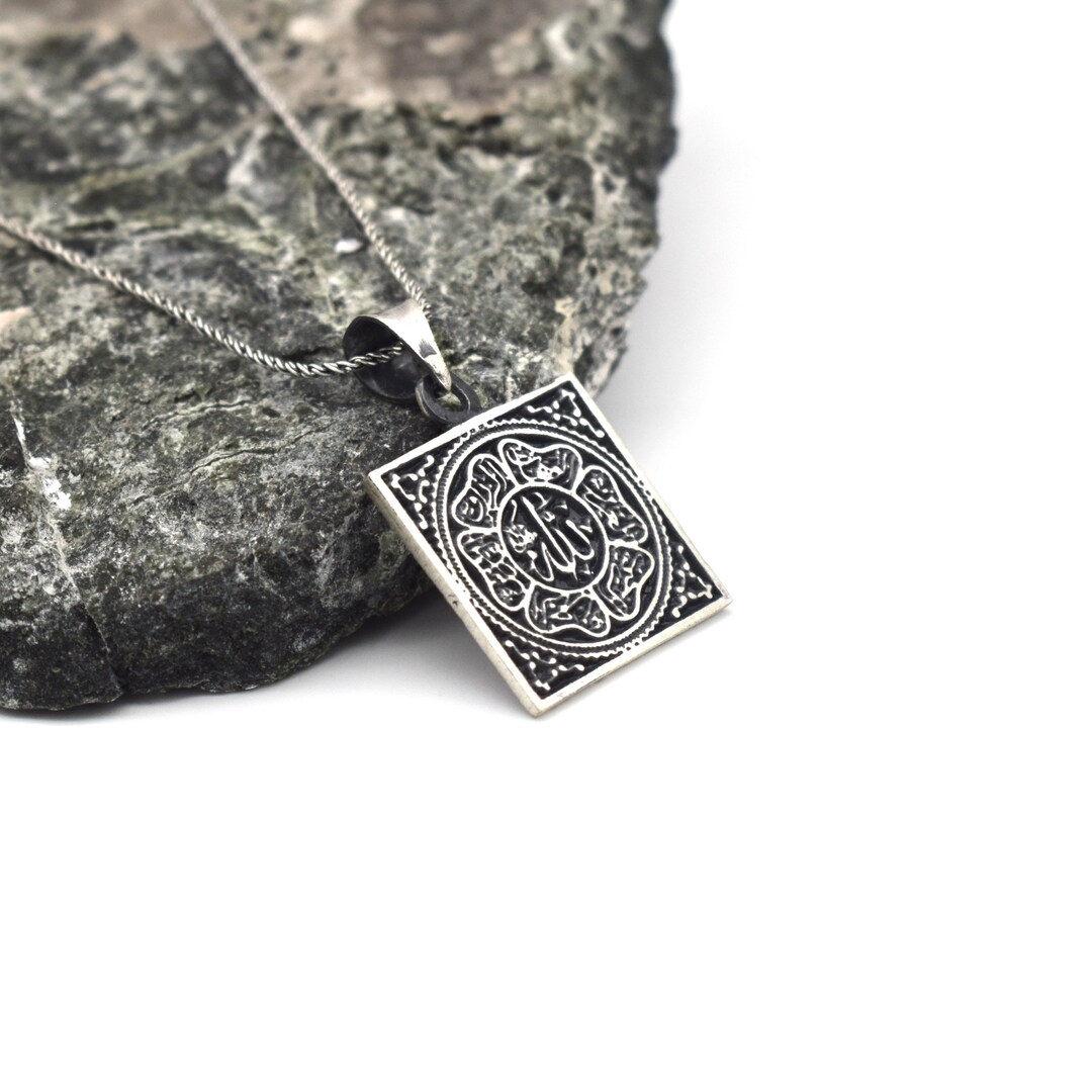 Silver Allah Name Necklace, Allah Symbol Necklace, Islamic Flower Shape ...
