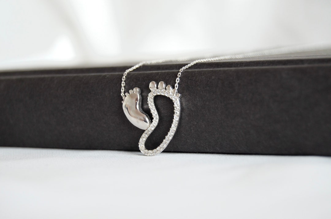 Silver Footprint Necklace, Silver Feet Necklace, Mom Necklace, Feet ...